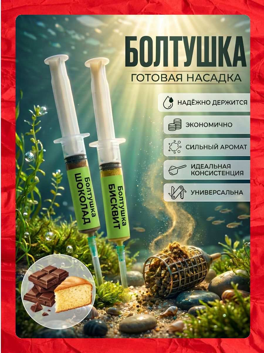 Насадка для рыбалки болтушка Шоколад, Бисквит (Карп, Карась, Лещ, Плотва) Рыболовный набор 20 мл х 2шт