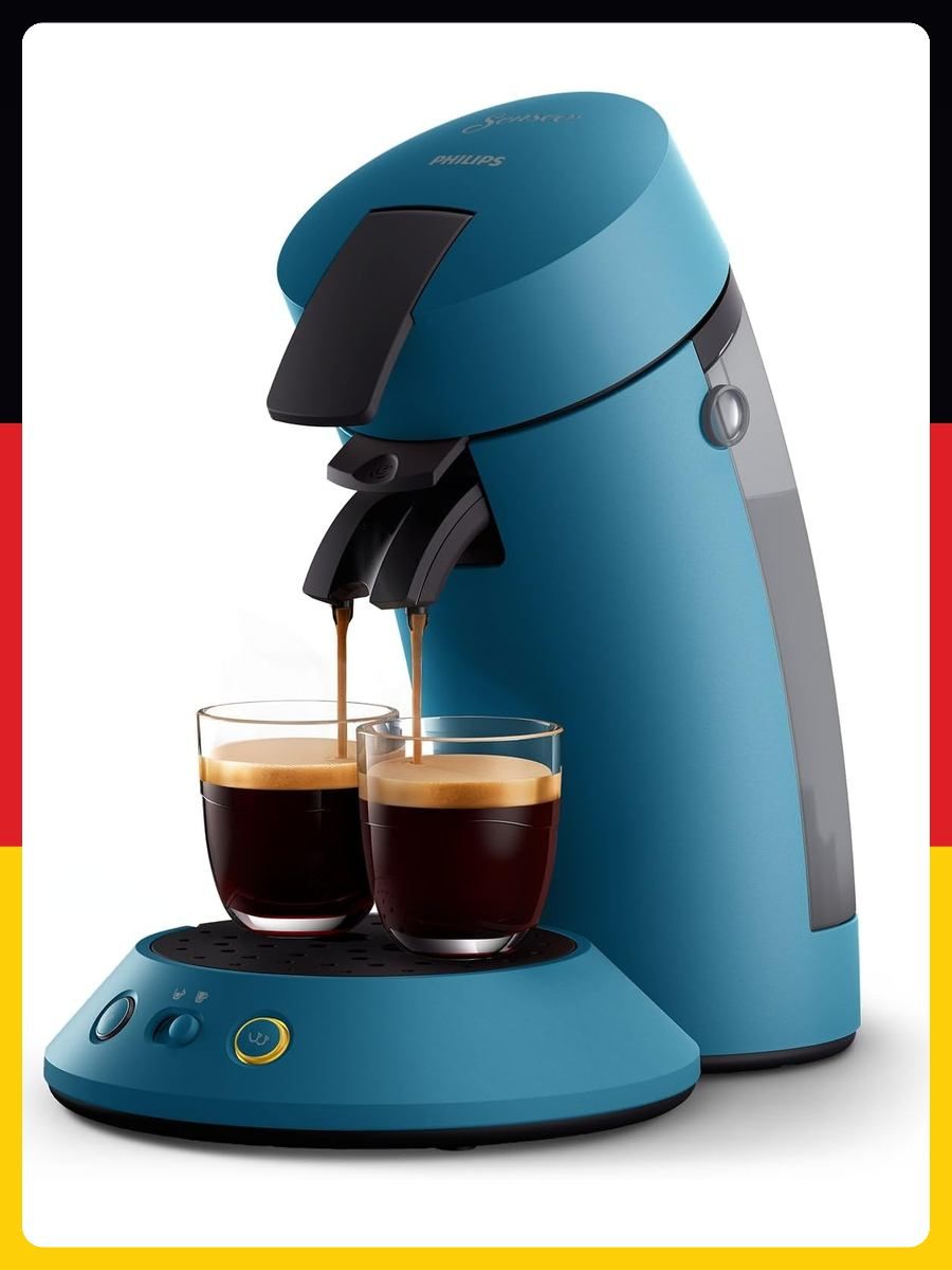 Philips Капсульная кофемашина Senseo Original Plus Coffee Pad Machine, Coffee Strength Selection, Coffee Boost Technology, Recycled Plastic, Blue Pavone (CSA210/00), синий