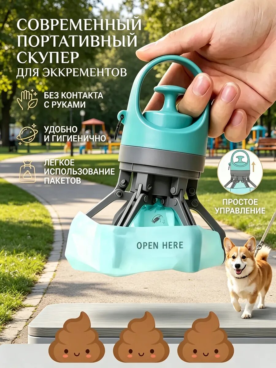 Бесконтактные щипцы для уборки за собакой с пакетами