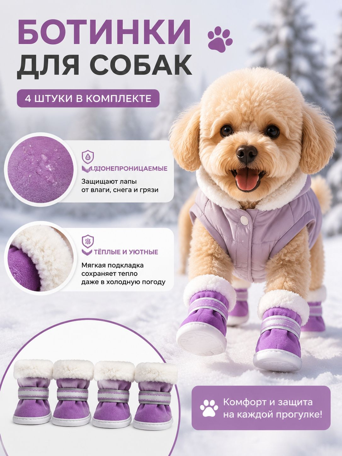 Обувь для собак мелких средних и крупных пород, сапожки зимние