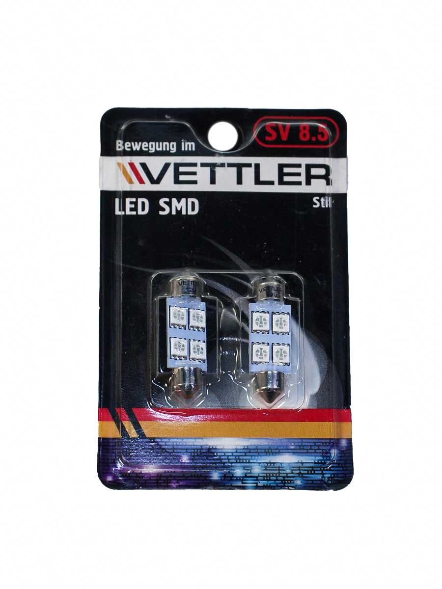 Лампа светодиодная 12V T5 бесцокольная (панель приборов) 1 SMD голубой (W2*4.6d) к-т 2 шт