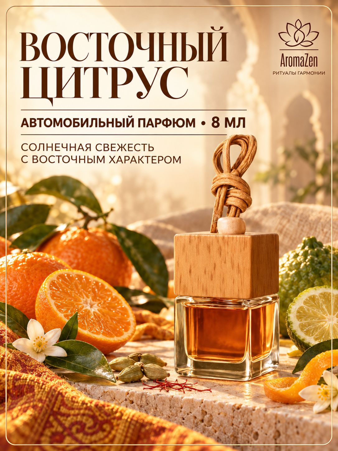 AromaZen Ароматизатор в машину Восточный цитрус, стойкий парфюм 8 мл