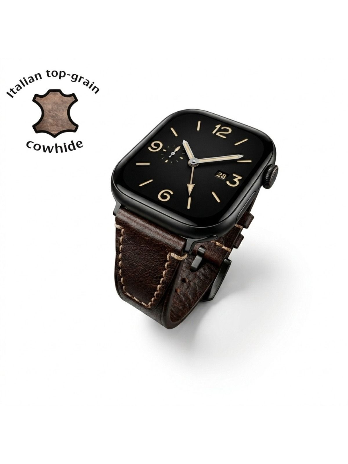 Кожаный ремень в стиле Vintage Crazy Horse, совместимый с Apple Watch Series 12/11 42мм.38-40-41mm Ретро, бизнес-стиль