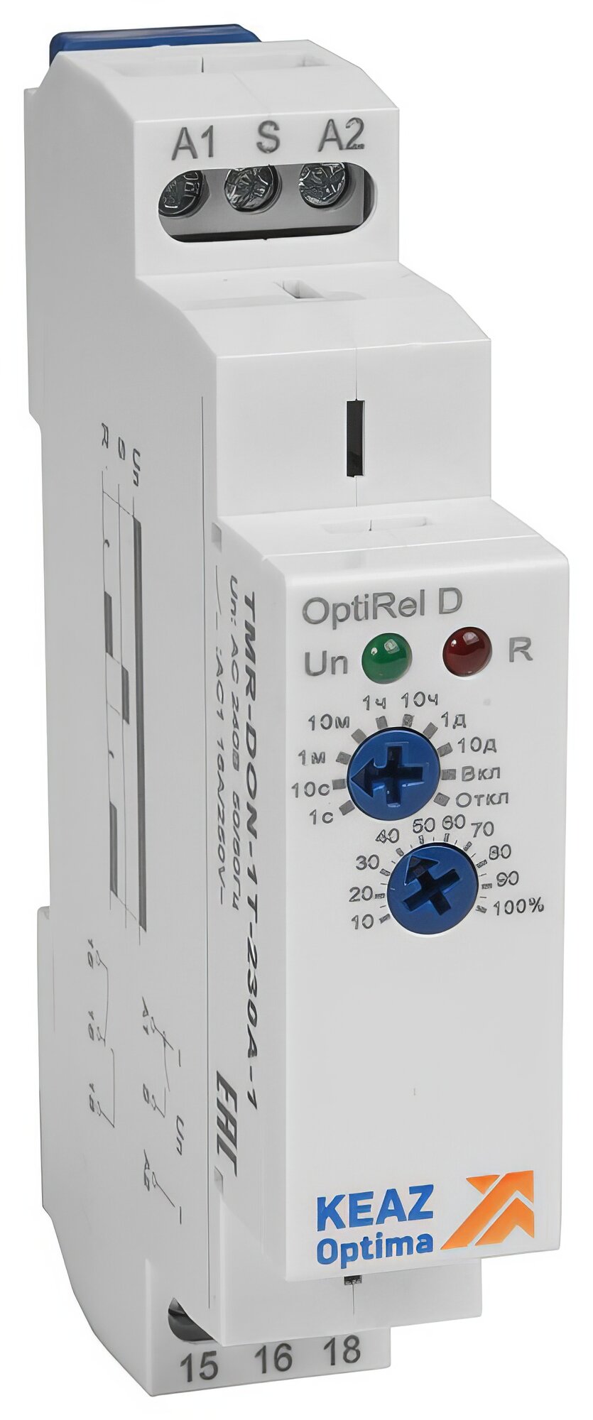 Реле времени OptiRel D TMR-DON-1T-240U-1 задержка включения 16А 1СО 12-230АС/DC