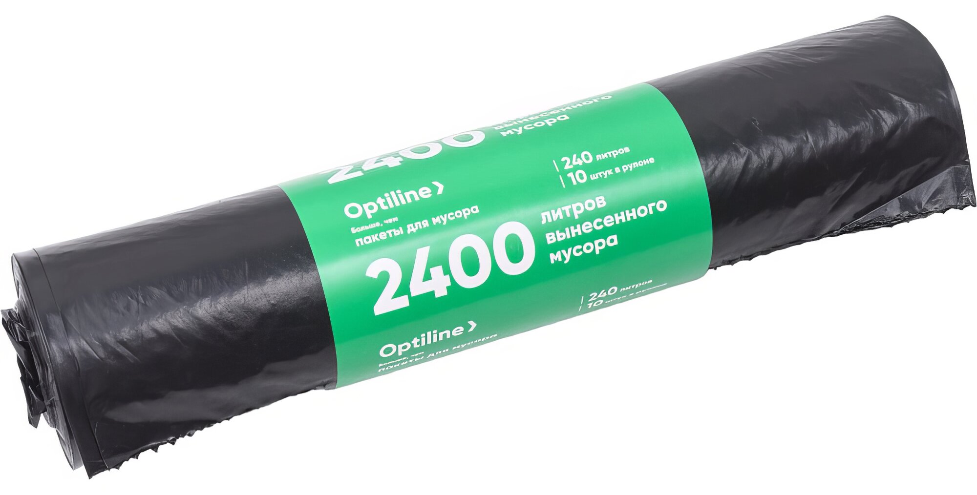 Пакеты для мусора ПВД 100x140 см, 35 мкм, 240 л, черные, в рулоне 10 шт. Optiline 23-0046