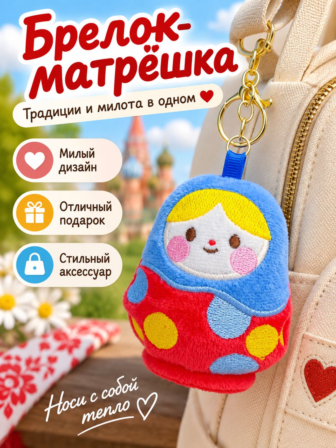 Смешарики игрушки,1 шт，Плюшевый брелок в виде традиционной русской матрёшки