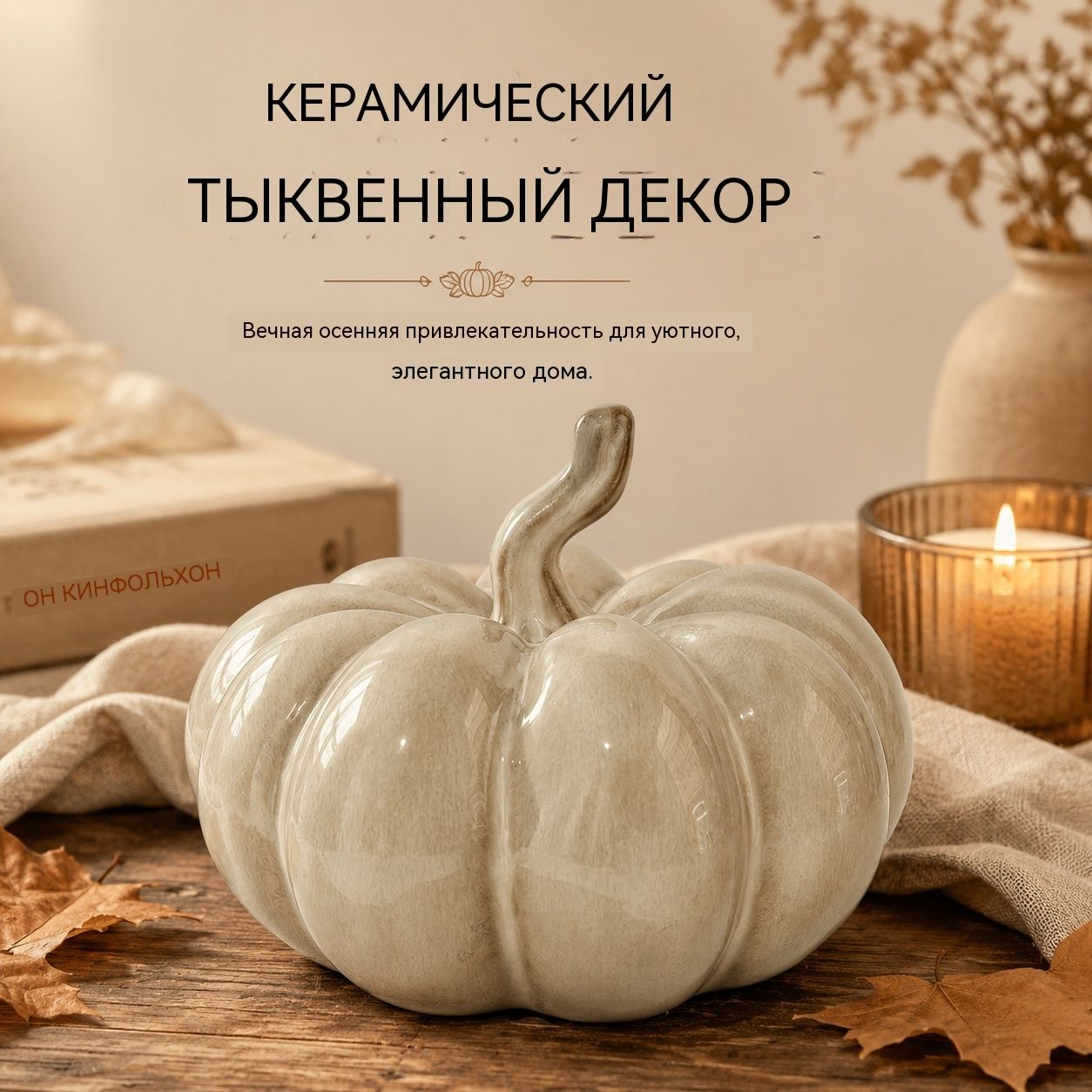 Керамический декор‑тыква кремовый, осенний декор для дома, стильная фигурка для интерьера и Хэллоуина