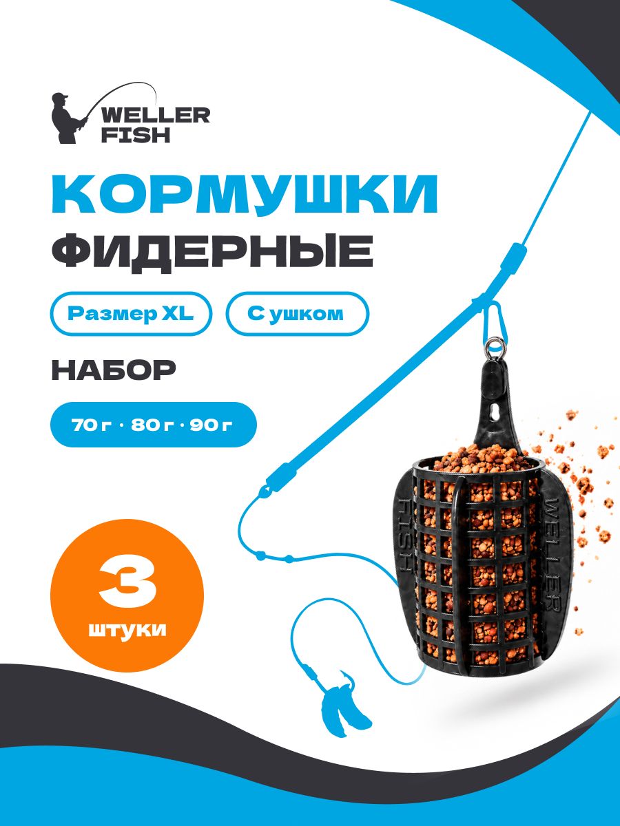 Набор фидерных кормушек для рыбалки 3 шт. ( 70,80,90 г.) с ушком , черный, размер XL