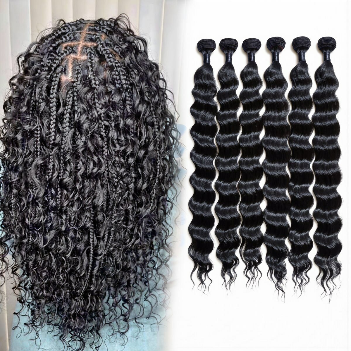 Синтетические пряди для создания афрокос Deep twist boho curls, наращивание крючком, натуральный оттенок 1B, длина 16 дюймов