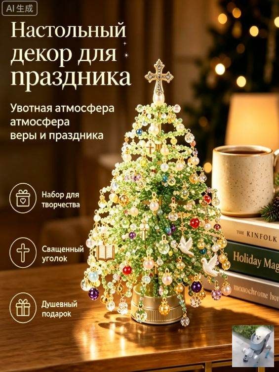 Набор для создания ёлочки из бисера и бусин своими руками, творческий DIY новогодний подарок с ангелом на верхушке,20cm