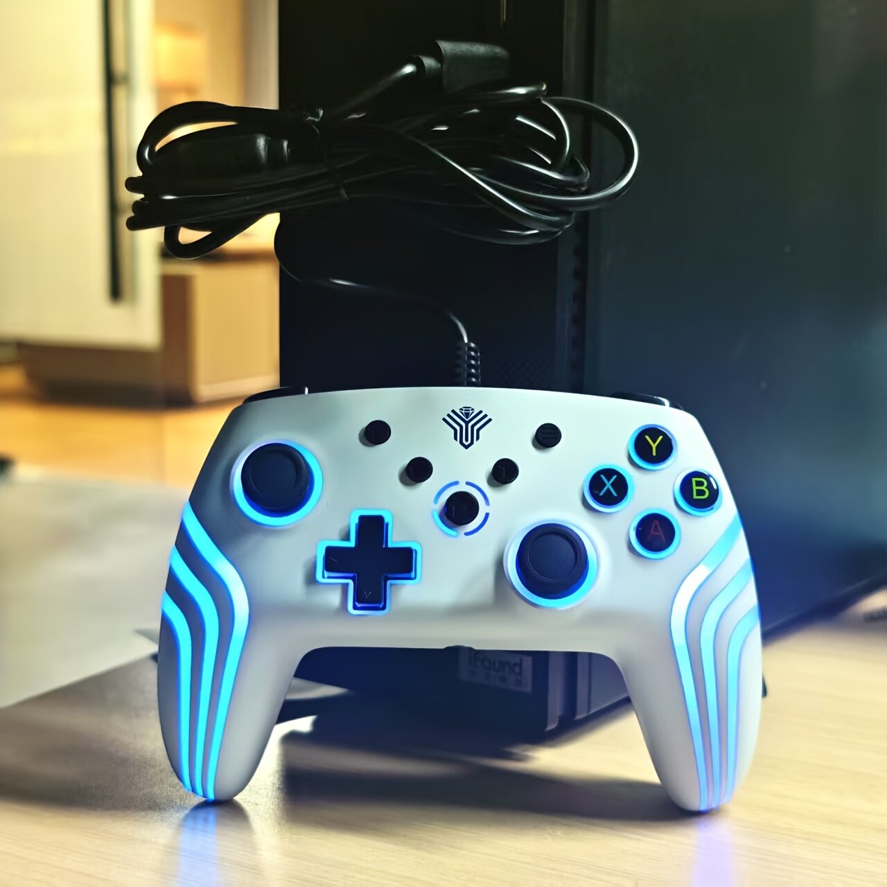 Проводной USB геймпад для игр с динамической RGB подсветкой, двойной вибрацией, джойстиками и триггерами на эффекте Холла, 6-осевым гироскопом, разъёмом 3,5 мм и удлинённым кабелем, Цвет: Эфирное свечение