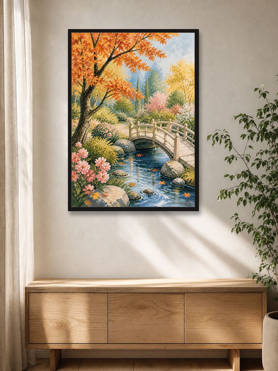 Постер интерьерный Осенний сад с клёнами и каменной дорожкой, B2 50x70 см