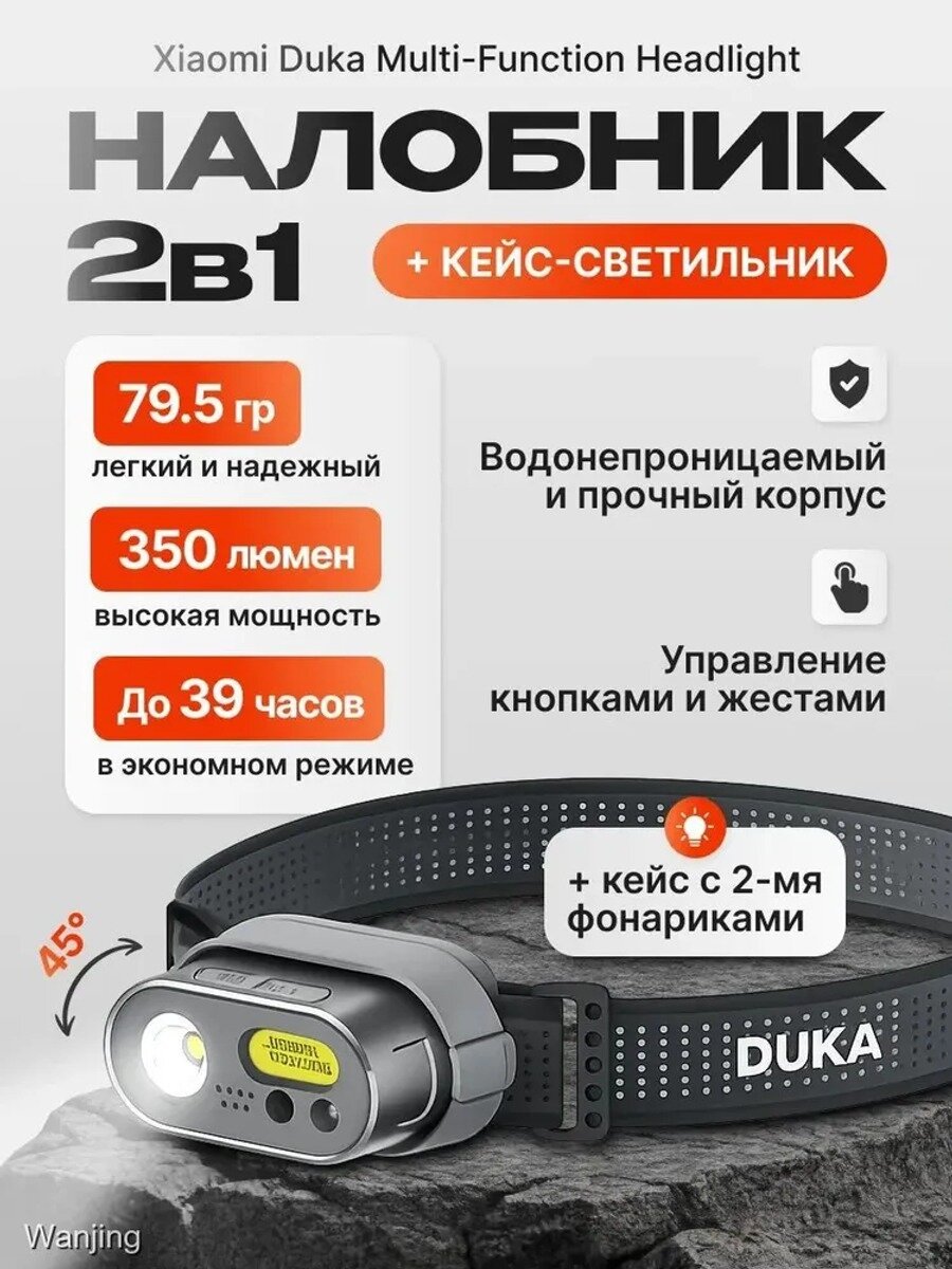 Налобный фонарь 2 шт, 350 люмен, 8 светодиодов, Li-ion, черный, 175×100×60