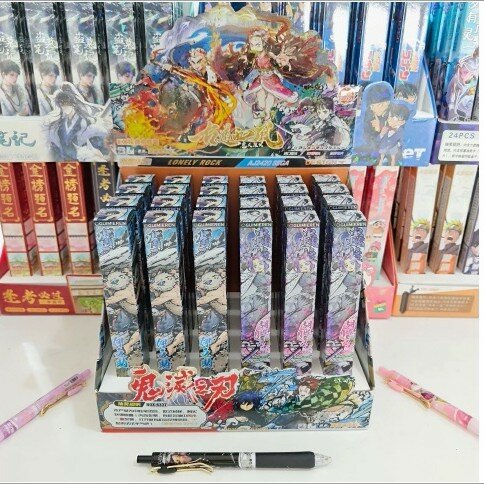 Милые мультяшные ручки-сюрприз в коробке, набор 24 шт, Demon Slayer, школьные гелевые ручки, комфортная ручка для учебы