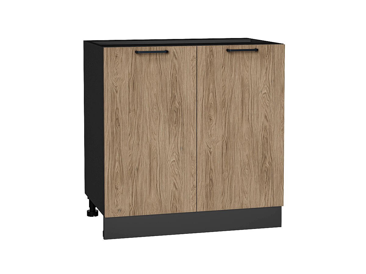 Шкаф нижний с 2-мя дверцами Флэт, цвет фасада Natural Casella Oak 2S, цвет каркаса Graphite, 816*800*478 (В*Ш*Г) мм