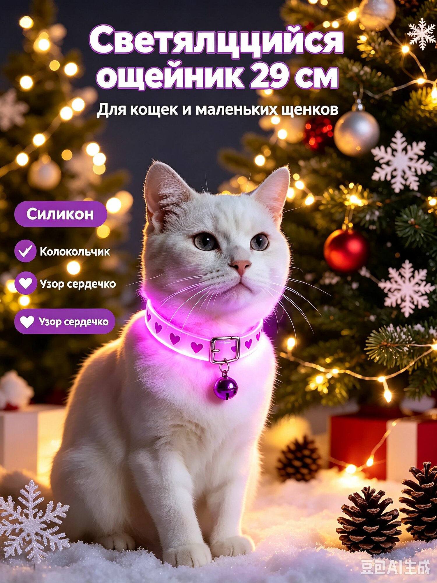 Светящийся силиконовый ошейник для кошек с бубенцом для прогулок в тёмное время