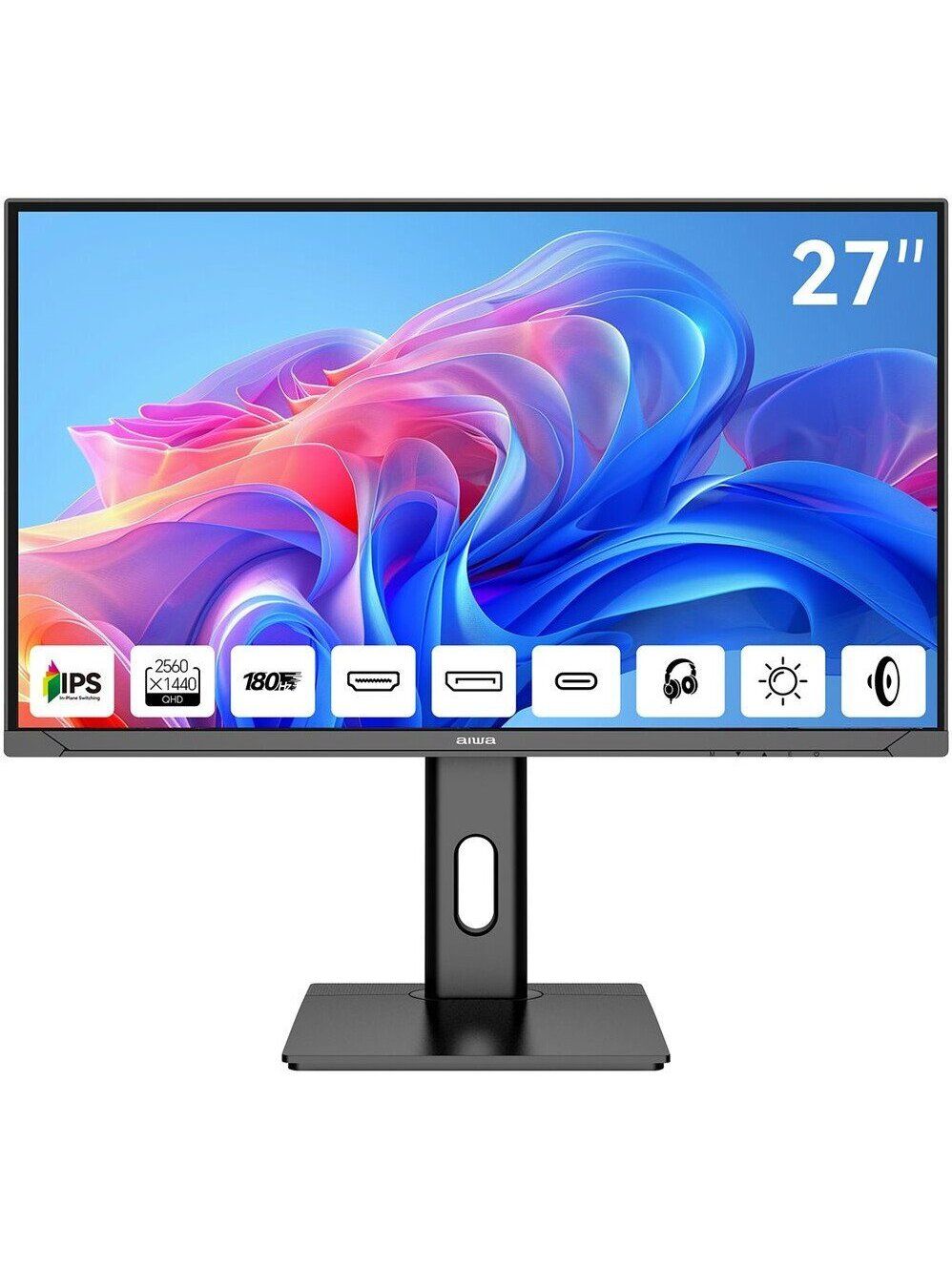 AIWA 27" Монитор Монитор 27" Aiwa MD2714 IPS 2560x1440, 180 Гц, 1 мс, 16:9, 350 кд/м, HDMI 2.0, DP 1.4, USB-C (65 Вт), 3.5 Jack, USB Hub (2x USB), динамики (2x3 Вт), FreeSync, G-Sync, черный (MD2714), IPS, 2560x1440 2K, 180 Гц, черный