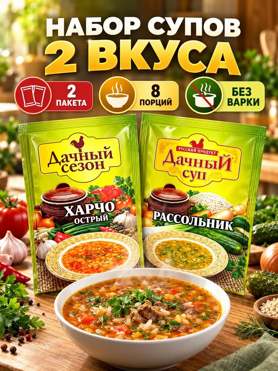 Набор супов 2 вкуса харчо рассольник 120г — супы быстрого приготовления
