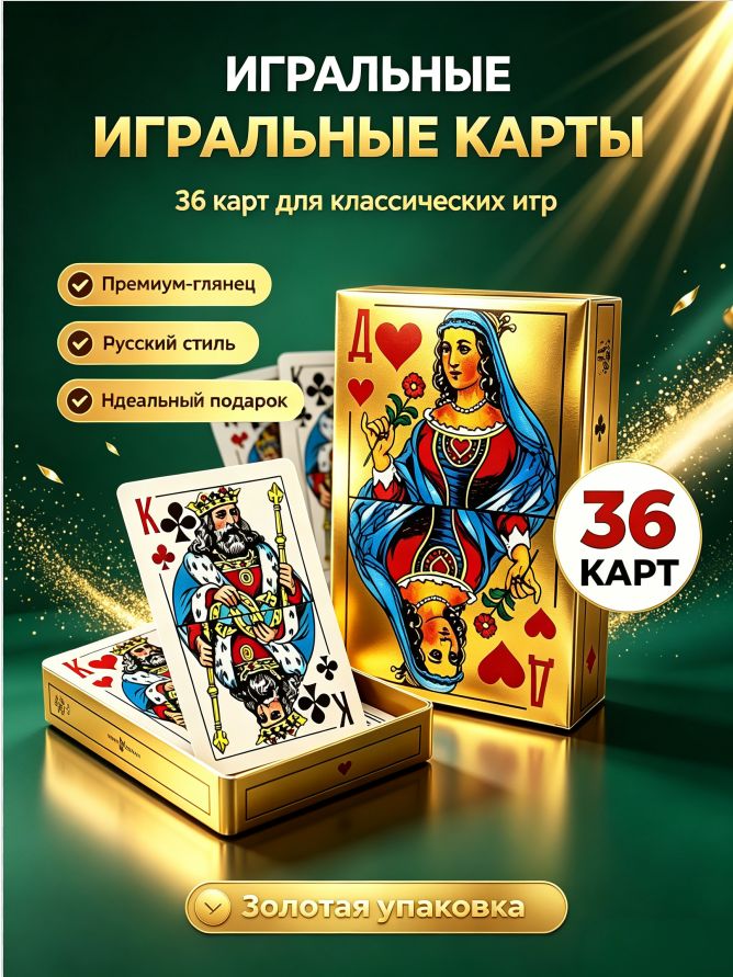 Карты игральные с пластиковым покрытием 36 штук.