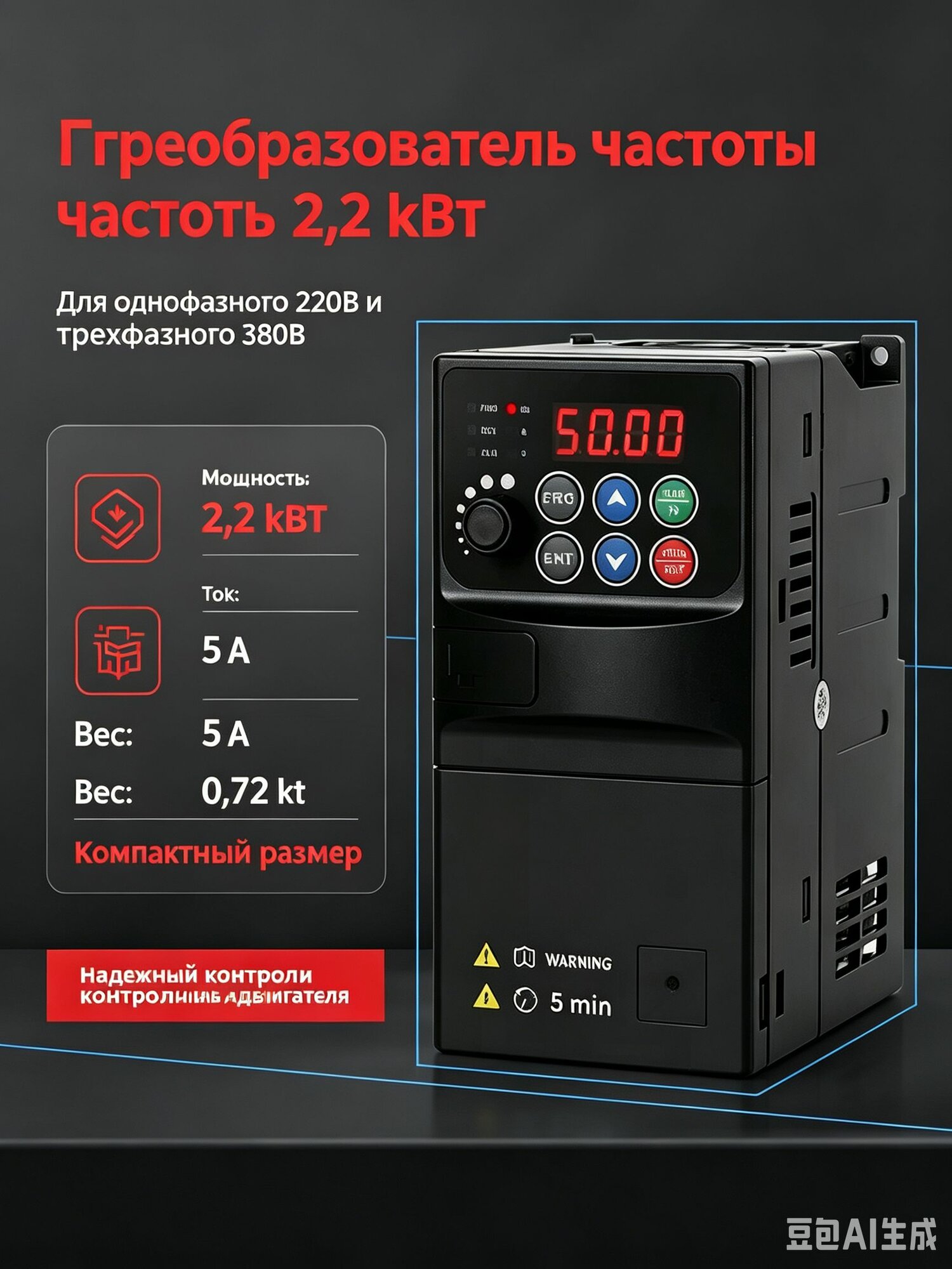 Частотный преобразователь 5.5кВт, однофазный вход 220 В, трехфазный выход 380 Векторный преобразователь частоты