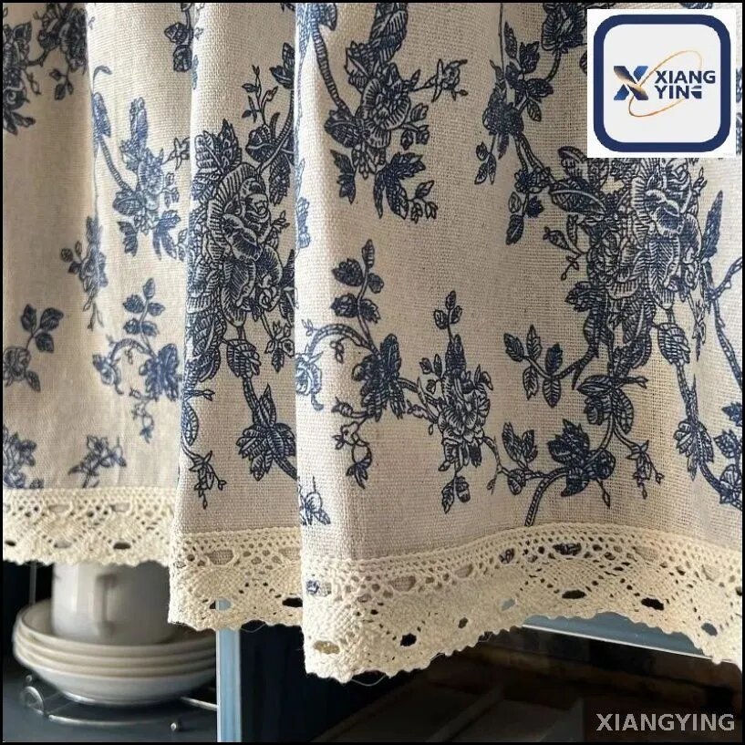 Штора-кафе на кухню с растительным принтом и кружевом, 70x70 см — фото 1