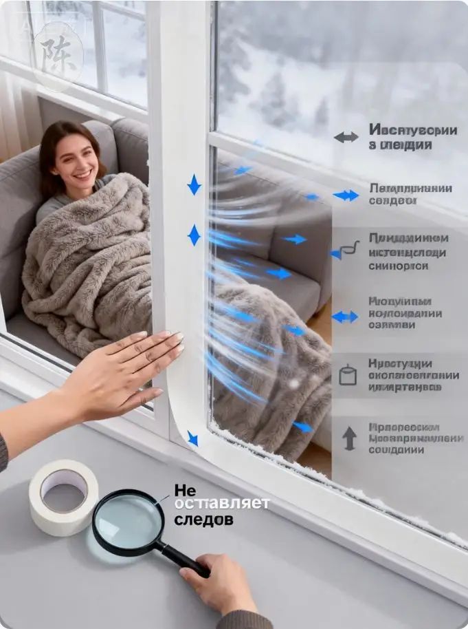 Уплотнитель для окон самоклеящийся (10 м), лента для утепления окон и дверей от сквозняков и шума, белый скотч без следов
