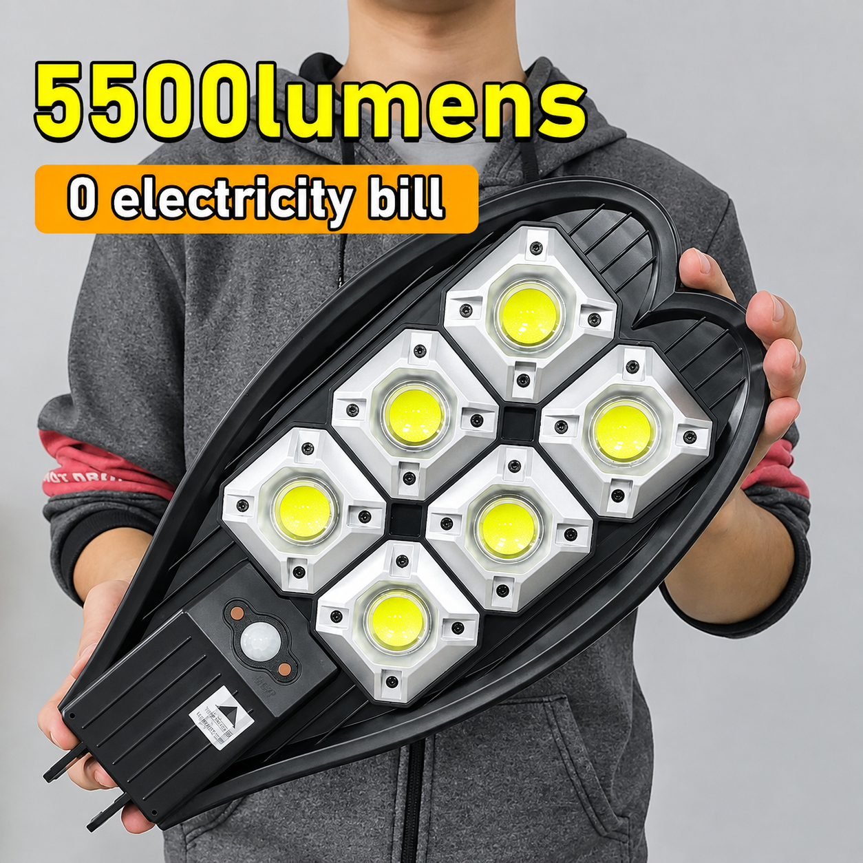Солнечный светильник 6-глазый LED, IP65, датчик движения, 30 Вт, черный