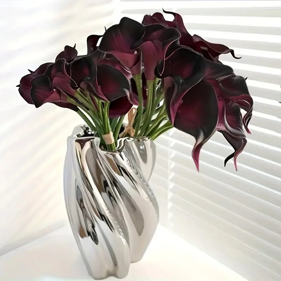 Искусственные белые каллы JEDN для свадьбы 5/10 шт. Бордовый, 5PCS, black purple