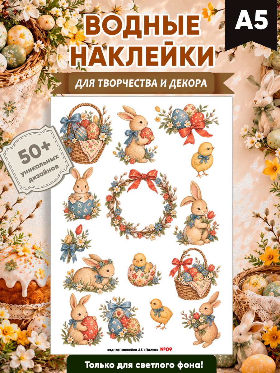 Водные наклейки для творчества и декора "Пасха" №9 А5