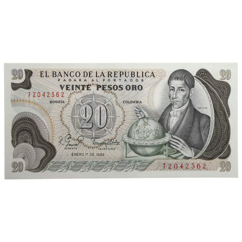 Колумбия 20 песо 1982 г. (Подпись Rafael Quijano, Francisco Ortega)