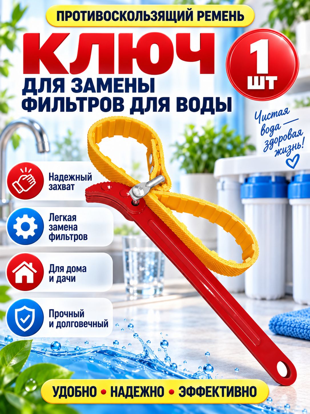 Ключ для замены фильтров для воды универсальный набор съемников для магистрального фильтра и осмоса