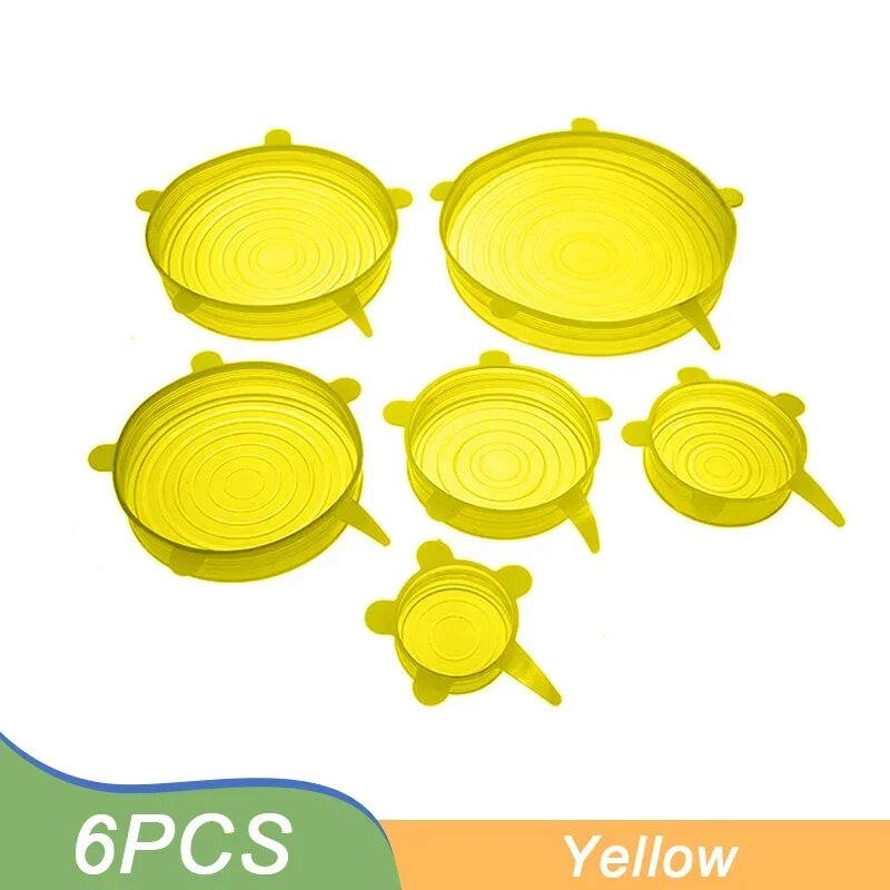 Силиконовые крышки для хранения еды 6 шт. Желтый, 6-Piece Yellow