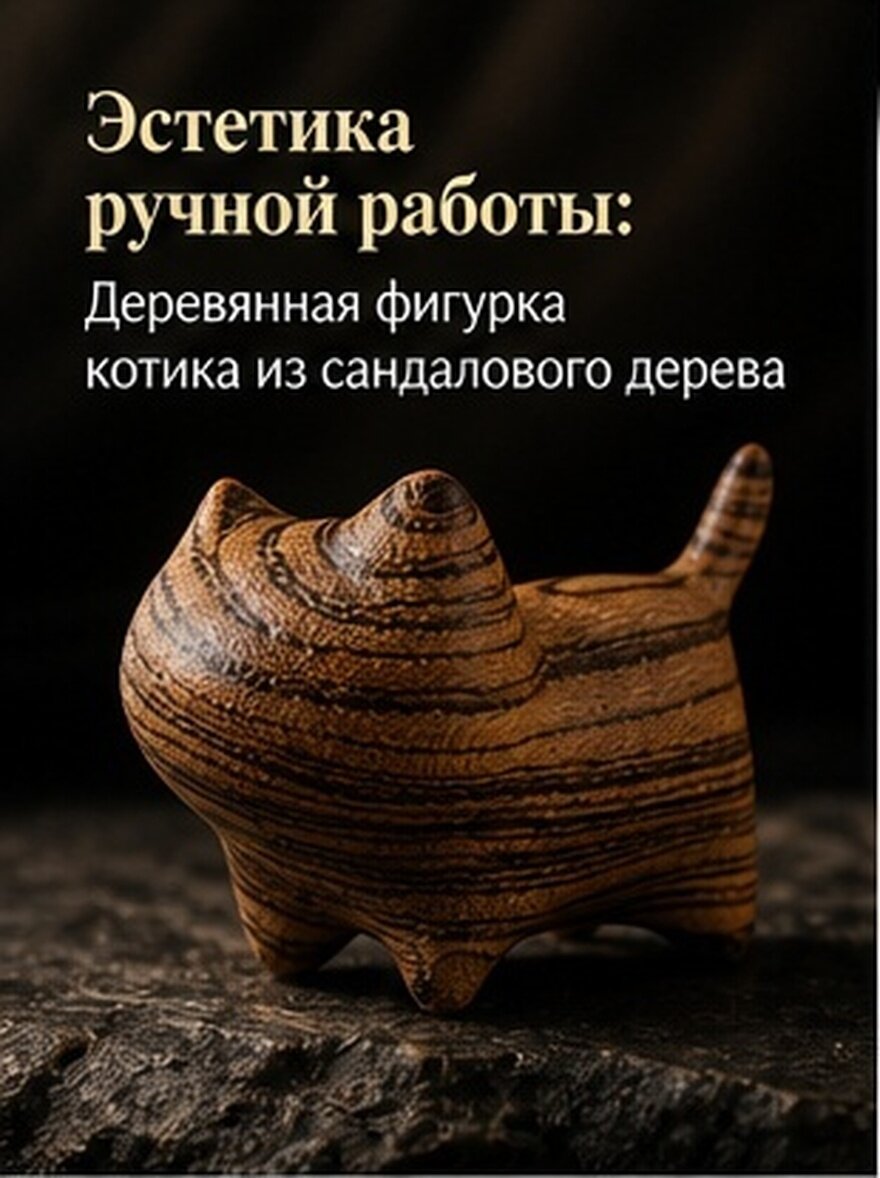 Фигурка котёнка из светлого сандалового дерева декоративная для дома и офиса