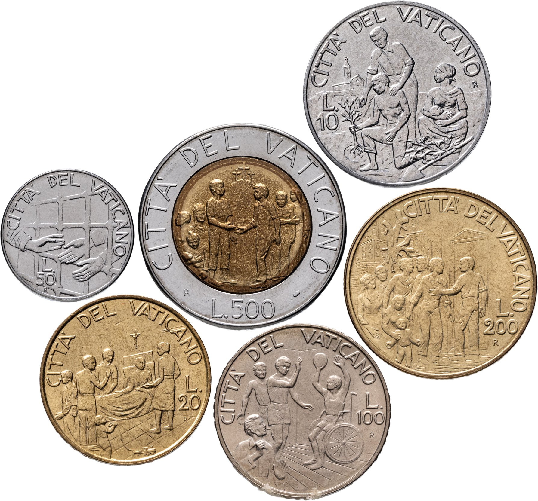 Ватикан набор из 6 монет 1994 10, 20, 50, 100, 200, 500, в сохранности UNC