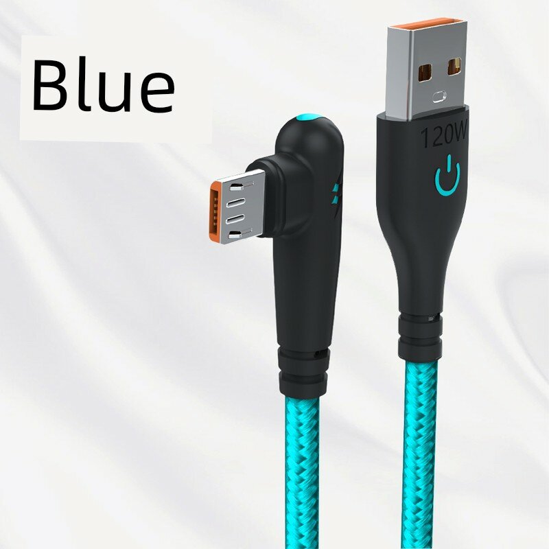 Плетеный кабель USB-C с быстрой зарядкой 120 Вт для Android, синий, длина 0.25 м с защитой