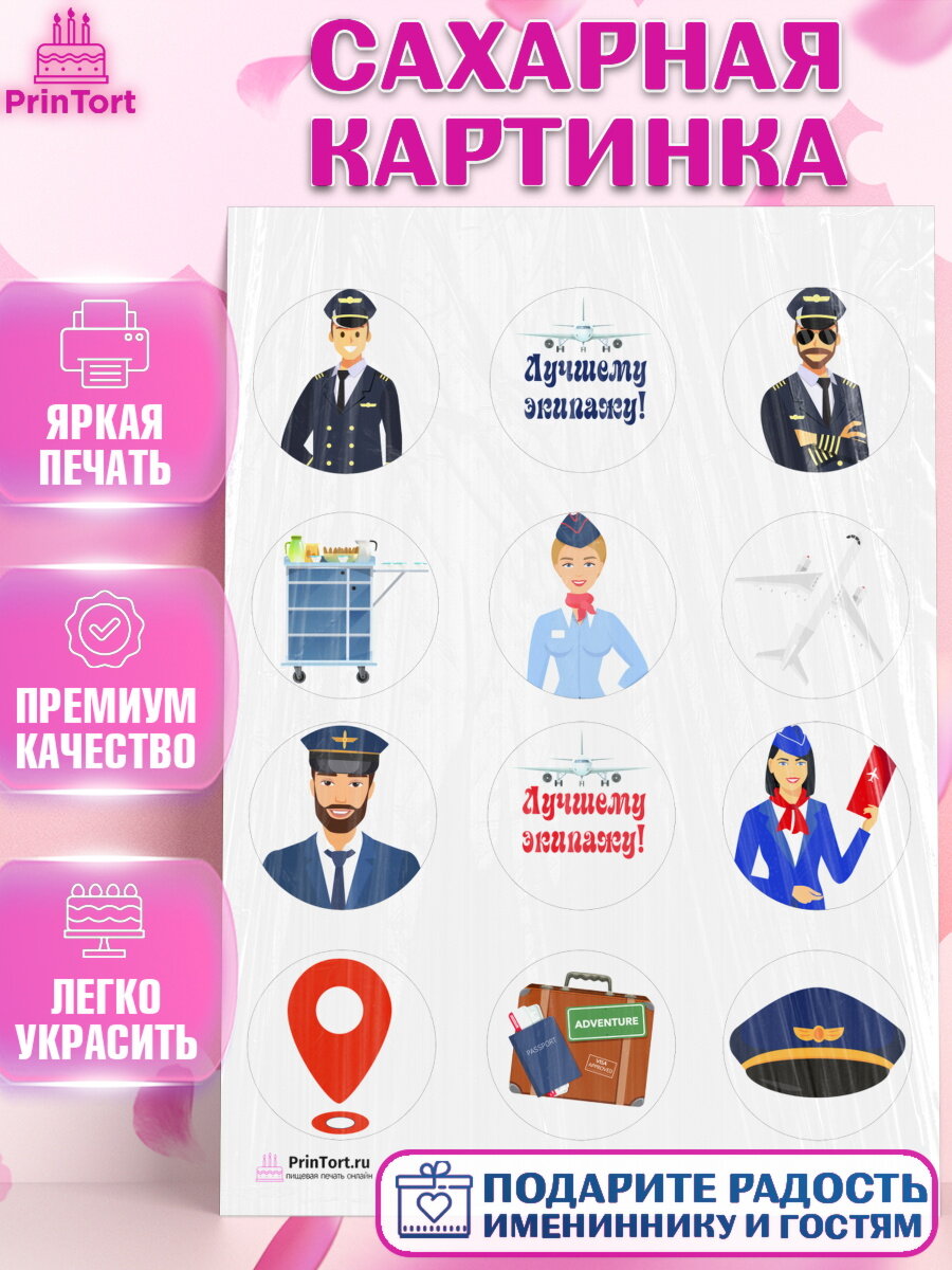 Сахарная картинка для торта Авиация. Украшения для торта мужчине на День Авиации. Декор для выпечки PrinTort