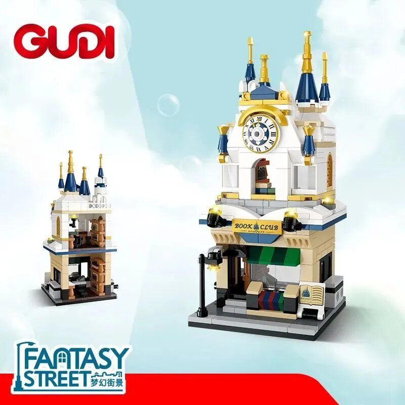 Конструктор GUDI, здание "Книжный клуб" в серии "Fantasy Street", для детей от 9 лет, пластик