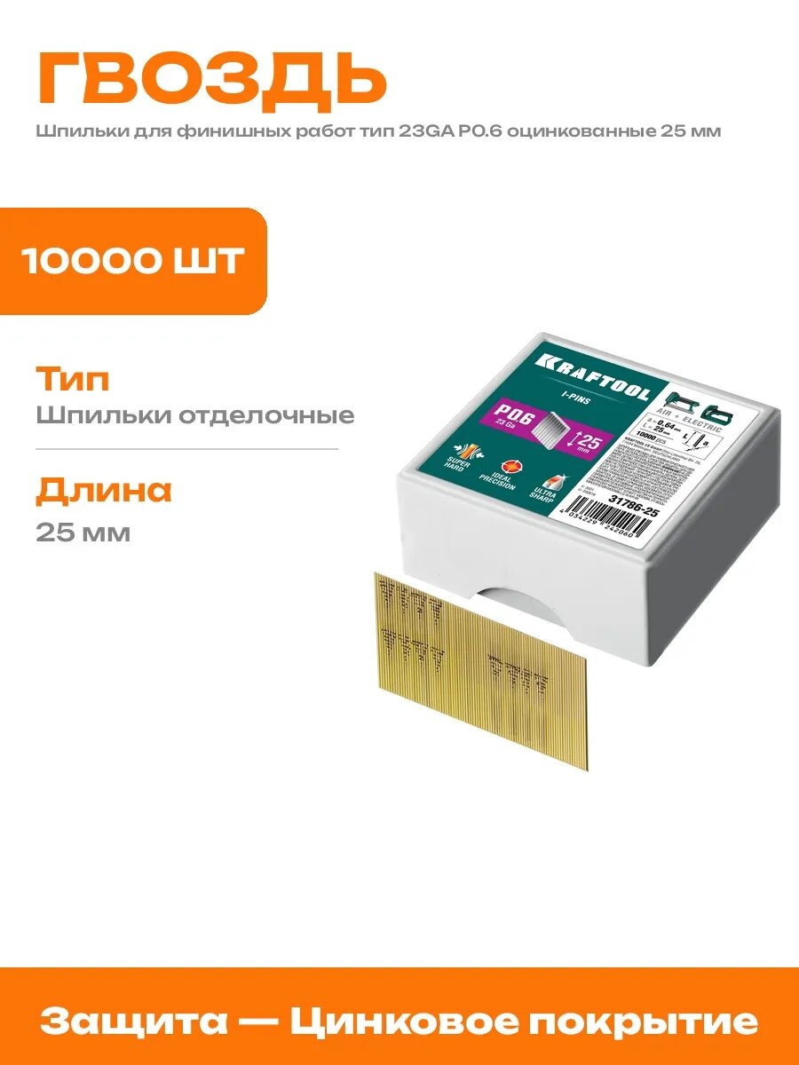 Шпильки отделочные для пневмопистолета тип 23GA сечение 0.64