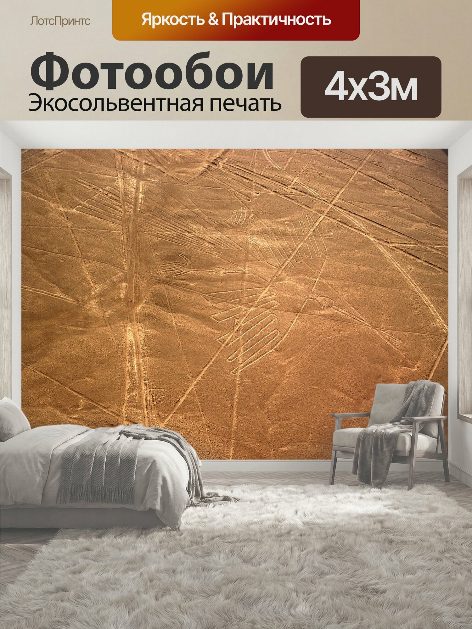 Фотообои "Наска, каракули, кондор" 400x300 см. экосольвентная печать