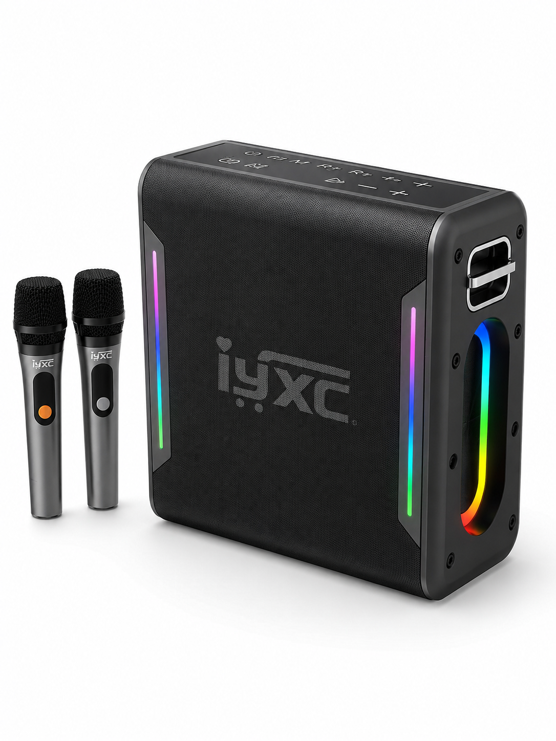 Портативная колонка с караоке, RGB подсветка, 100Вт, 2 микрофона, IPX4