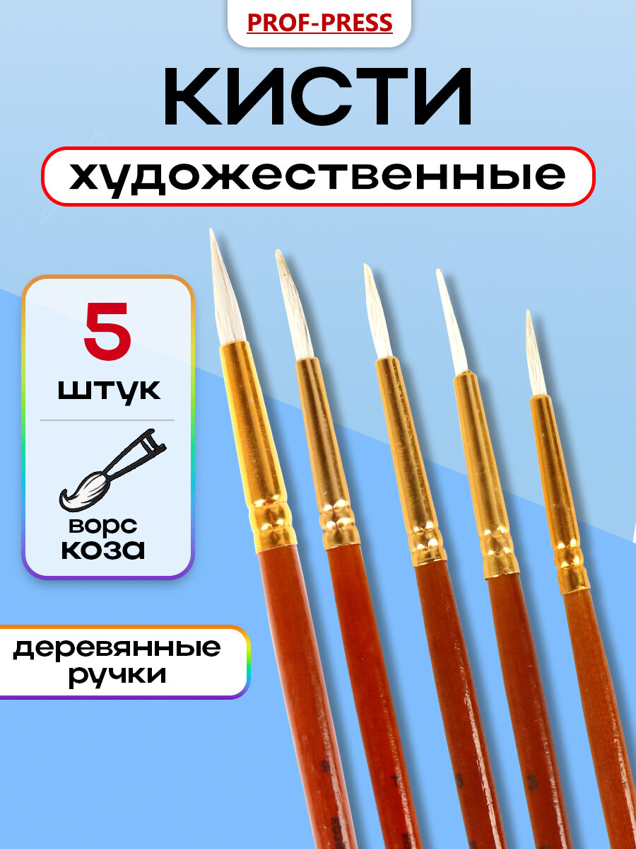 Кисти коза 5 шт №1-9 Prof-Press НК-2813 набор кистей козий ворс