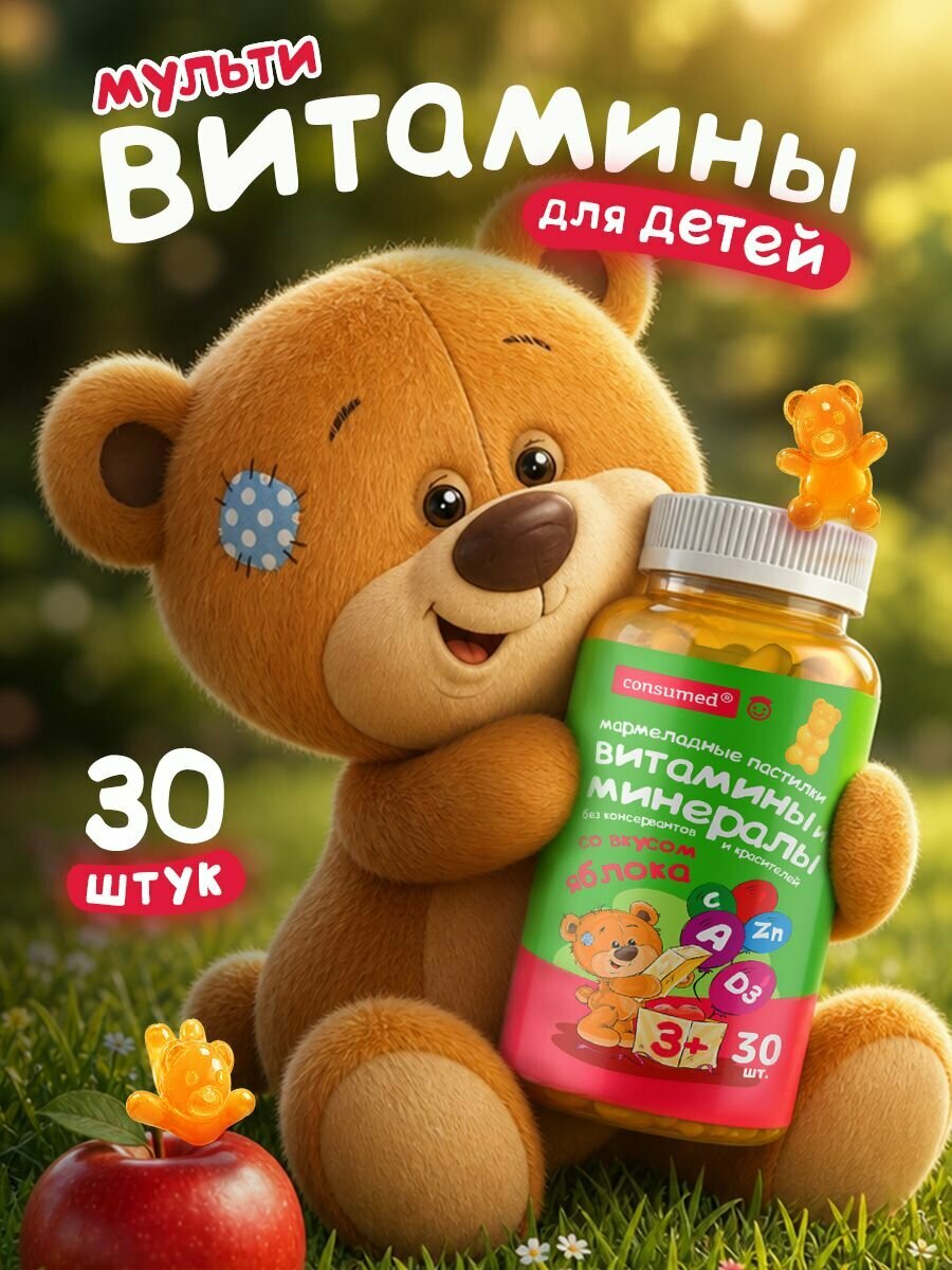 Мультивитамины для детей, витамины для детей, Consumed, 30 жевательных пастилок жевательные детские витамины 30 штук