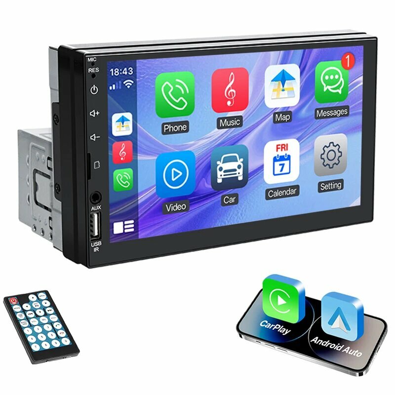 Hippcron 7-дюймовый 1 Din автомобильный радиоприемник HD с сенсорным экраном Radio with Carplay