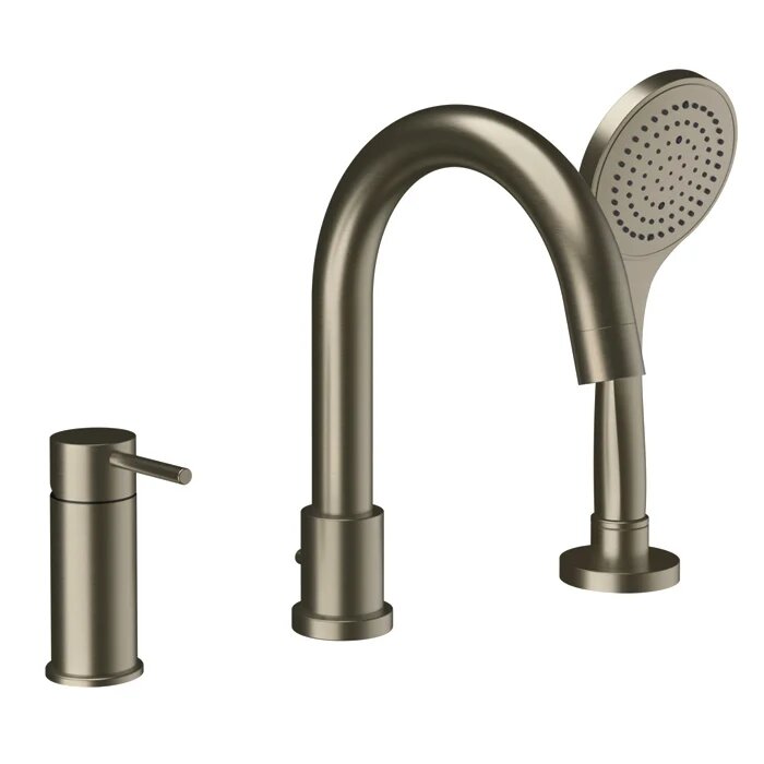 Смеситель на борт ванны Gessi 18637 встраиваемый, с душевой лейкой, никель, матовый, латунный, смеситель для ванны с душем, рычажный