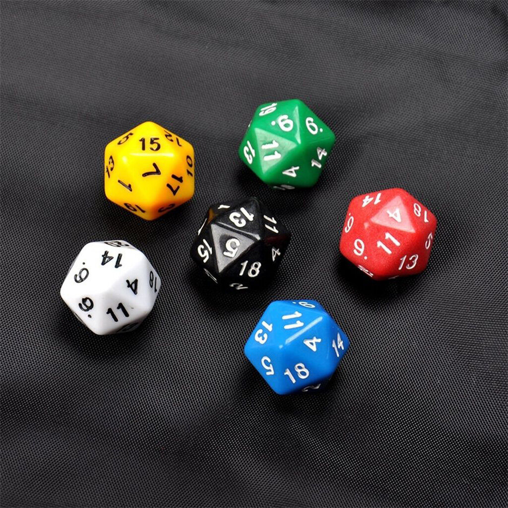6 шт. игровых кубиков D20, двадцатигранный кубик для RPG D&D, шесть непрозрачных цветов