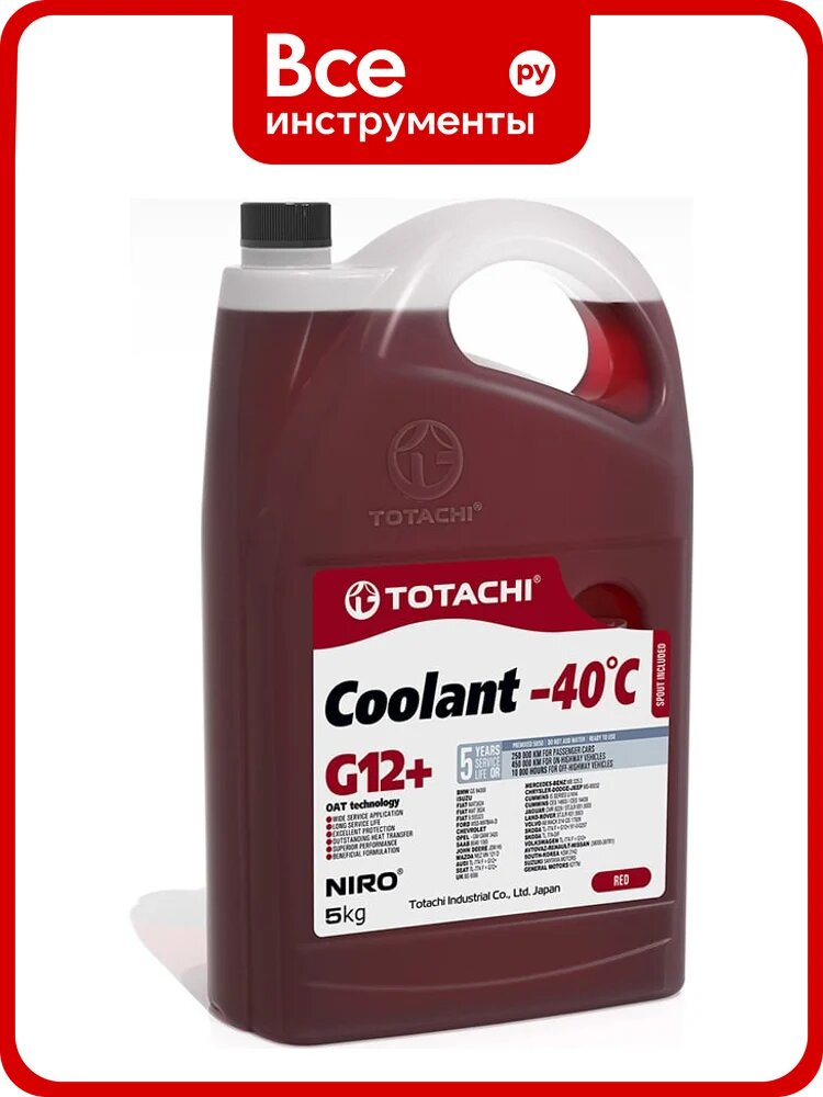Охлаждающая жидкость TOTACHI NIRO COOLANT Red, -40град. C, G12+, 5 кг 43105