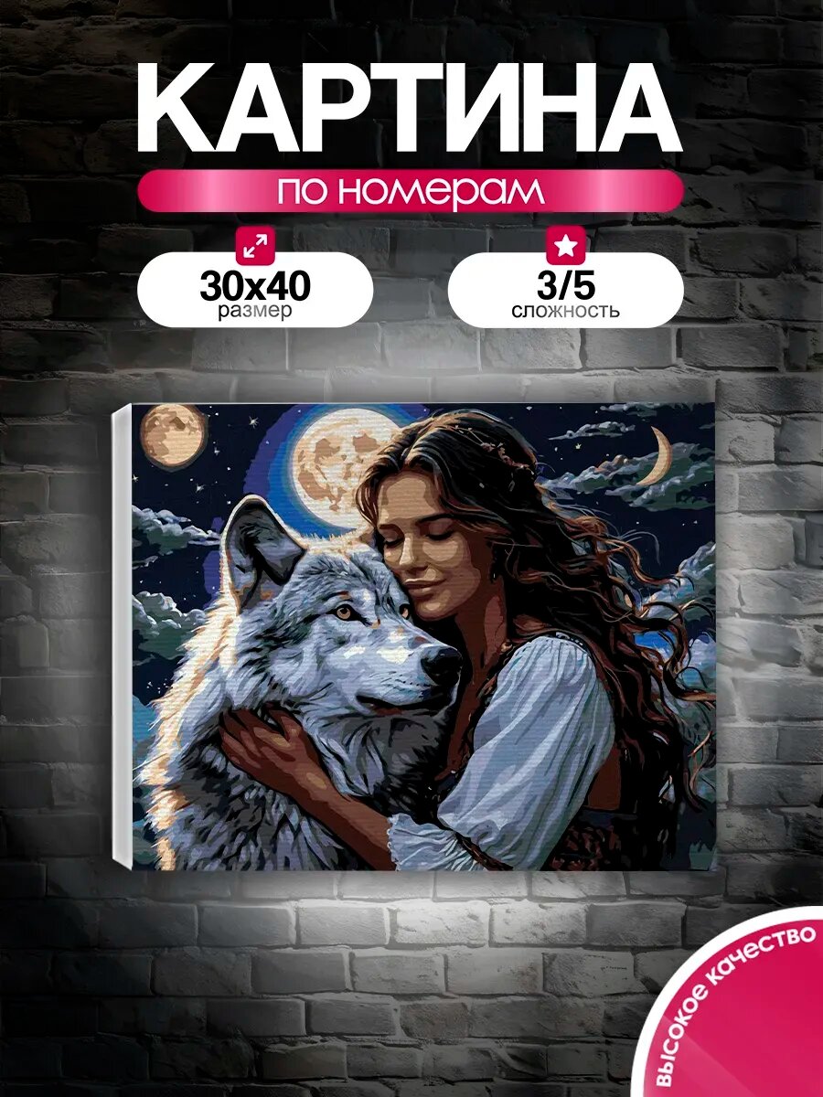 Картина по номерам 30x40 Дева и лунный волк