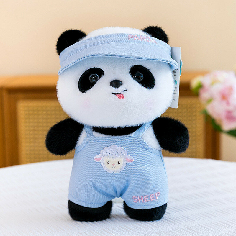 Игрушка плюшевая маленькая панда с одеждой для детей игры и коллекционный подарок голубой 18см