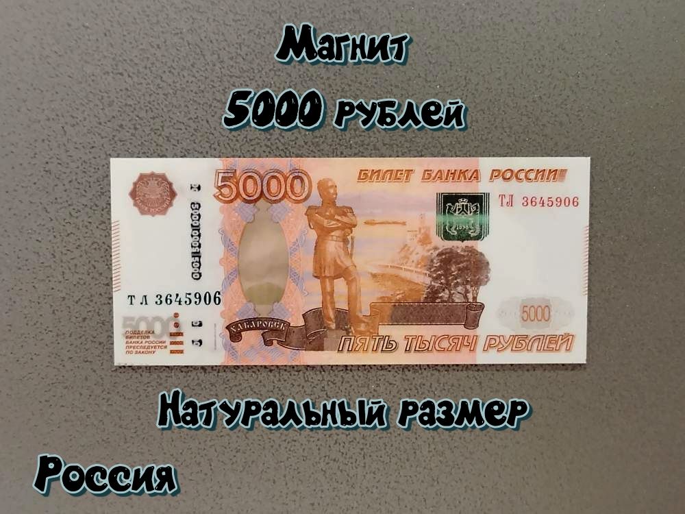 Магнит. Банкнота 5000 рублей в натуральную величину.