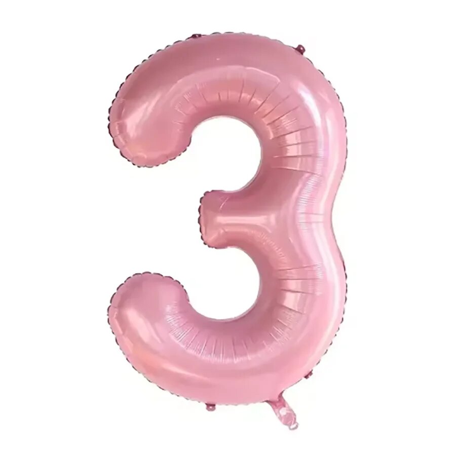 Розовые фольгированные шары-цифры 1-9 для детского праздника Pink number 3